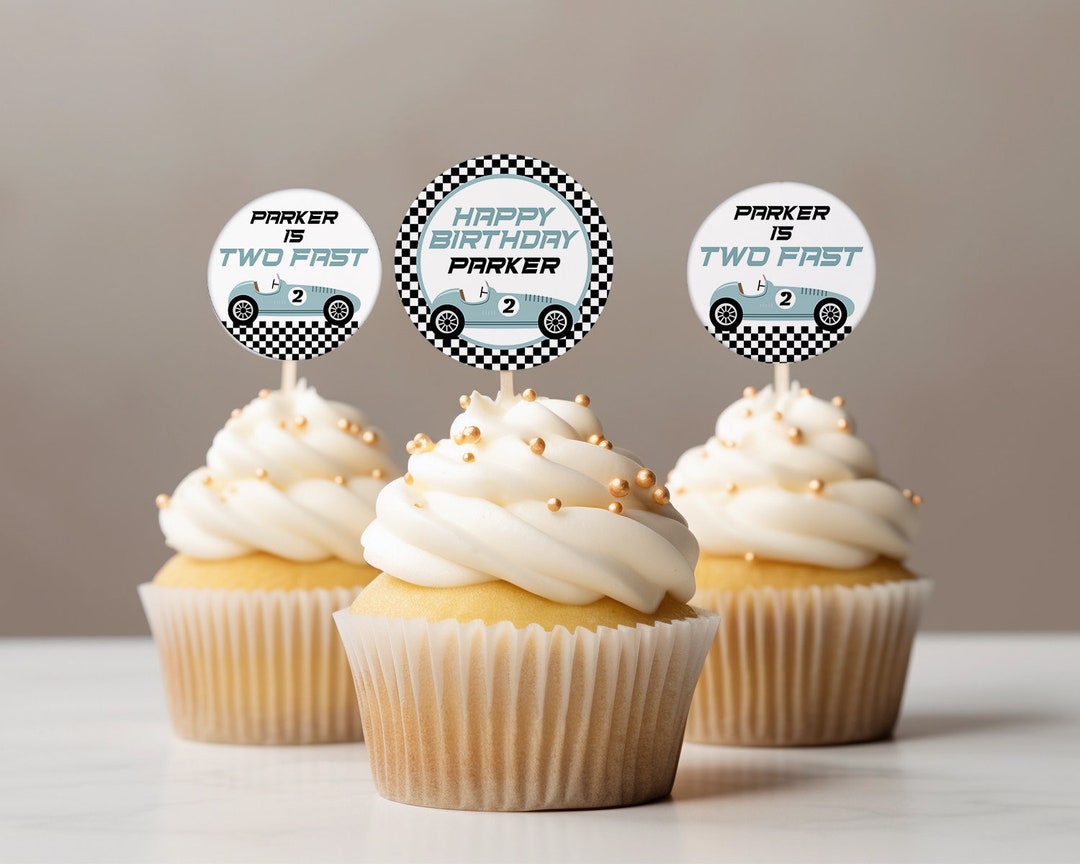 Race Car Toppers EDITABLE, Printable Two Fast Cupcake Toppers, Racing ...