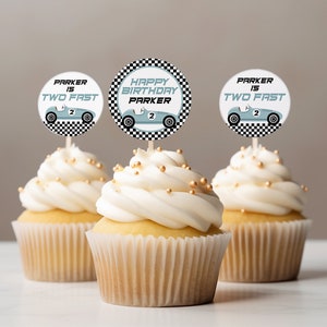 Race Car Toppers EDITABLE, Printable Two Fast Cupcake Toppers, Racing ...
