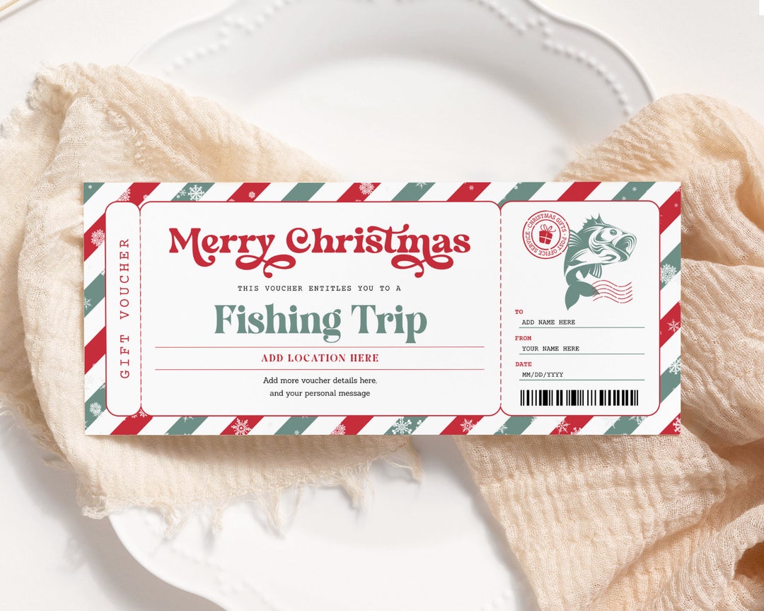 Fishing Trip Christmas Ticket EDITABLE, Surprise Fishing Trip Voucher ...