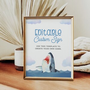 Custom Shark Birthday Sign EDITABLE, Shark Party Table Sign Printable ...