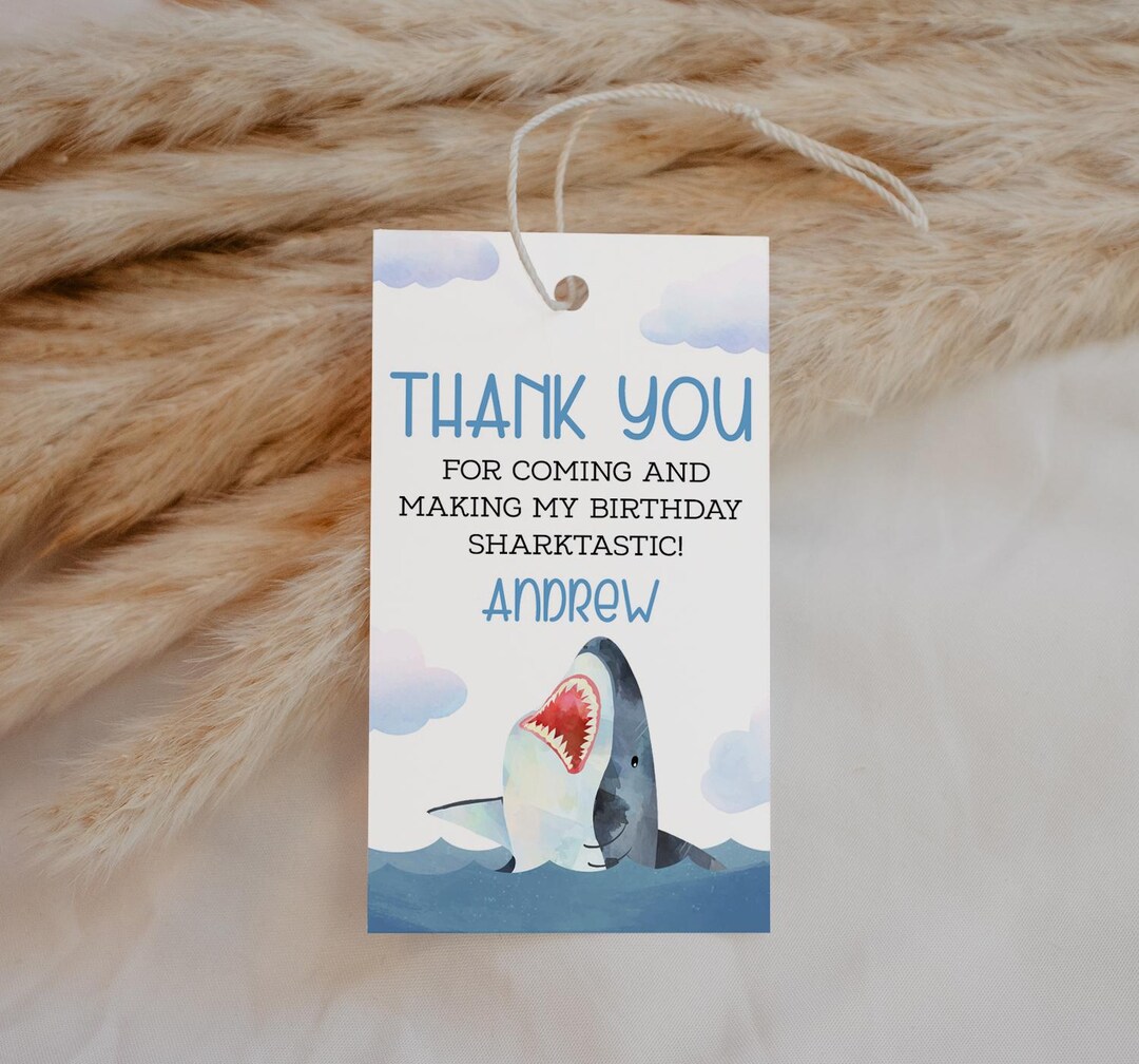 Shark Birthday Favor Tags EDITABLE, Printable Shark Birthday Thank You ...