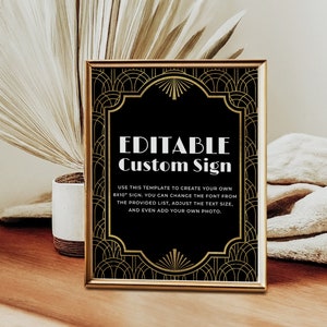 Custom Gatsby Party Sign EDITABLE, Art Deco Wedding Table Sign, Roaring ...