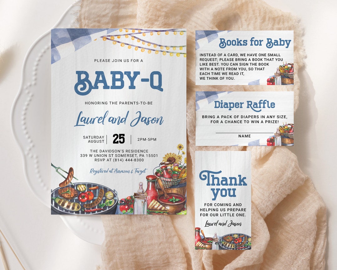Blue Baby-q Baby Shower Invitation Suite EDITABLE, BBQ Backyard Baby ...