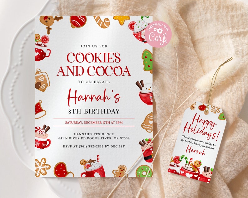 Cookies and Cocoa Birthday Invitation EDITABLE Hot Cocoa - Etsy