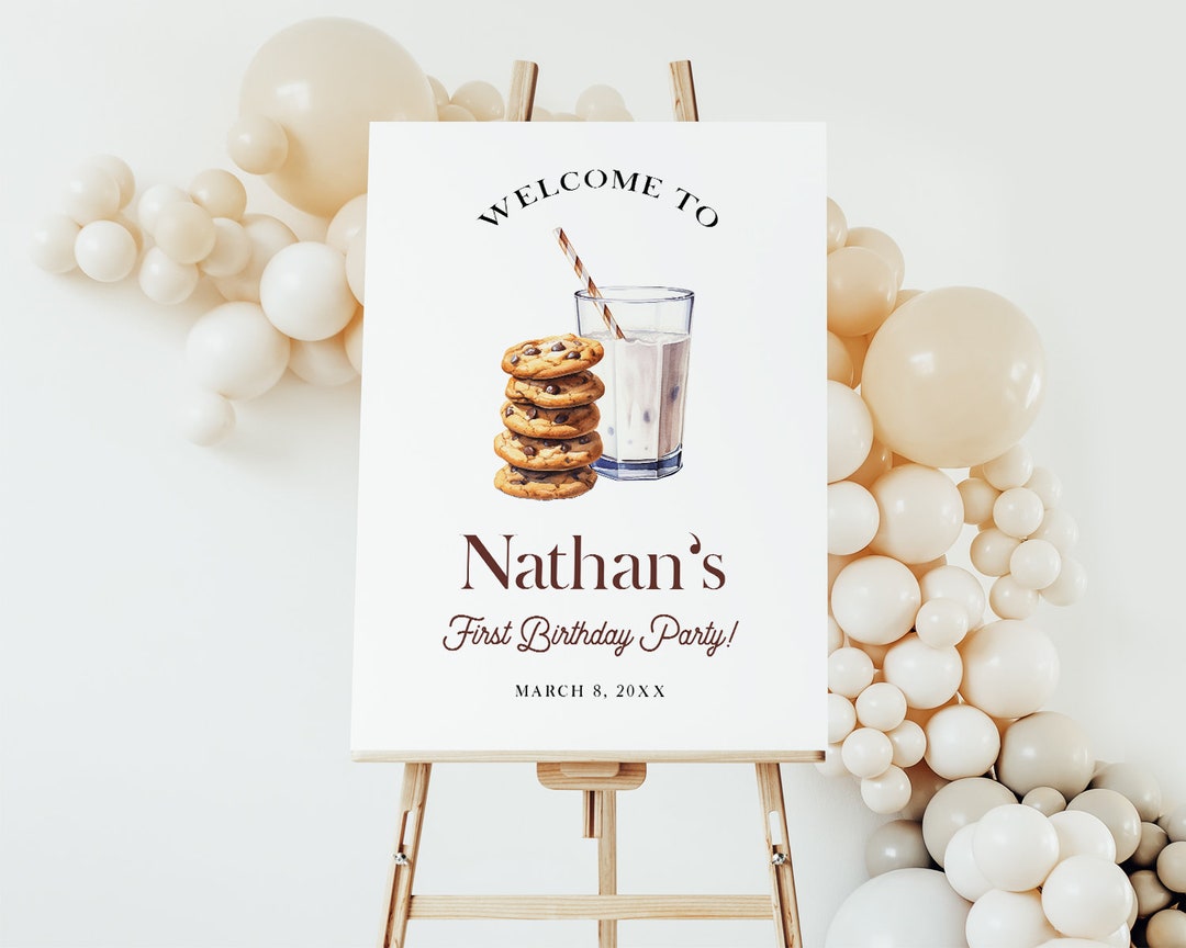 Milk and Cookies Birthday Welcome Sign EDITABLE, Milk and Cookies First ...
