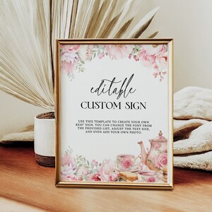 Custom Floral Tea Party Sign EDITABLE, Blush Pink High Tea Table Sign ...