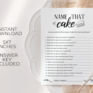 Name That Cake Game, Printable Bridal Shower Game, Rustic Engagement ...