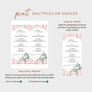 Floral Tea Party Menu Template EDITABLE, Blush Pink High Tea Menu Cards ...