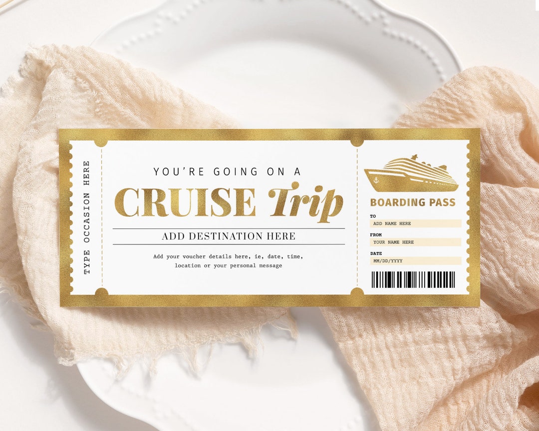 Cruise Gold Boarding Pass EDITABLE, Surprise Cruise Ticket Template ...