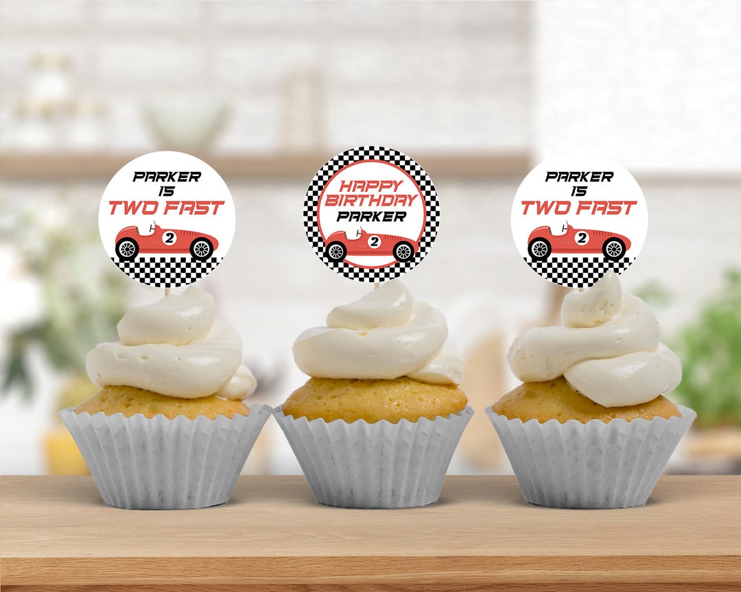 Race Car Toppers EDITABLE Printable Two Fast Cupcake Toppers - Etsy