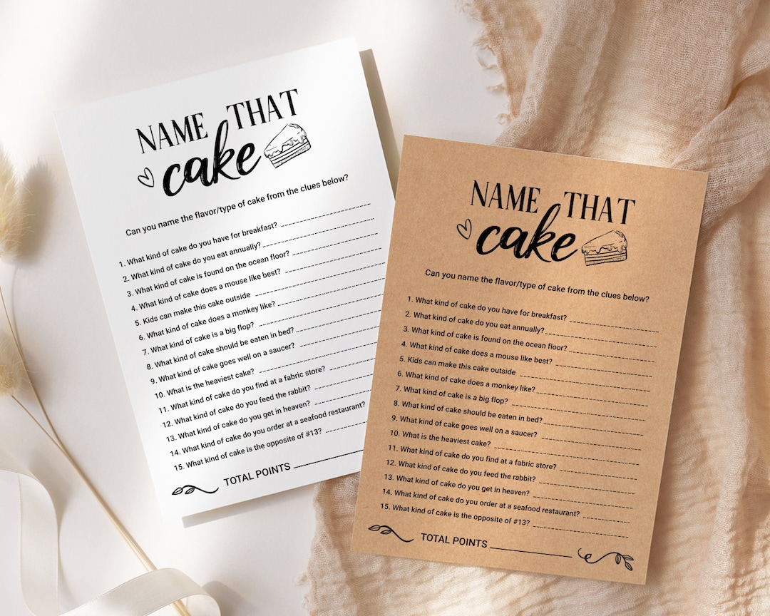 Name That Cake Game, Printable Bridal Shower Game, Rustic Engagement ...
