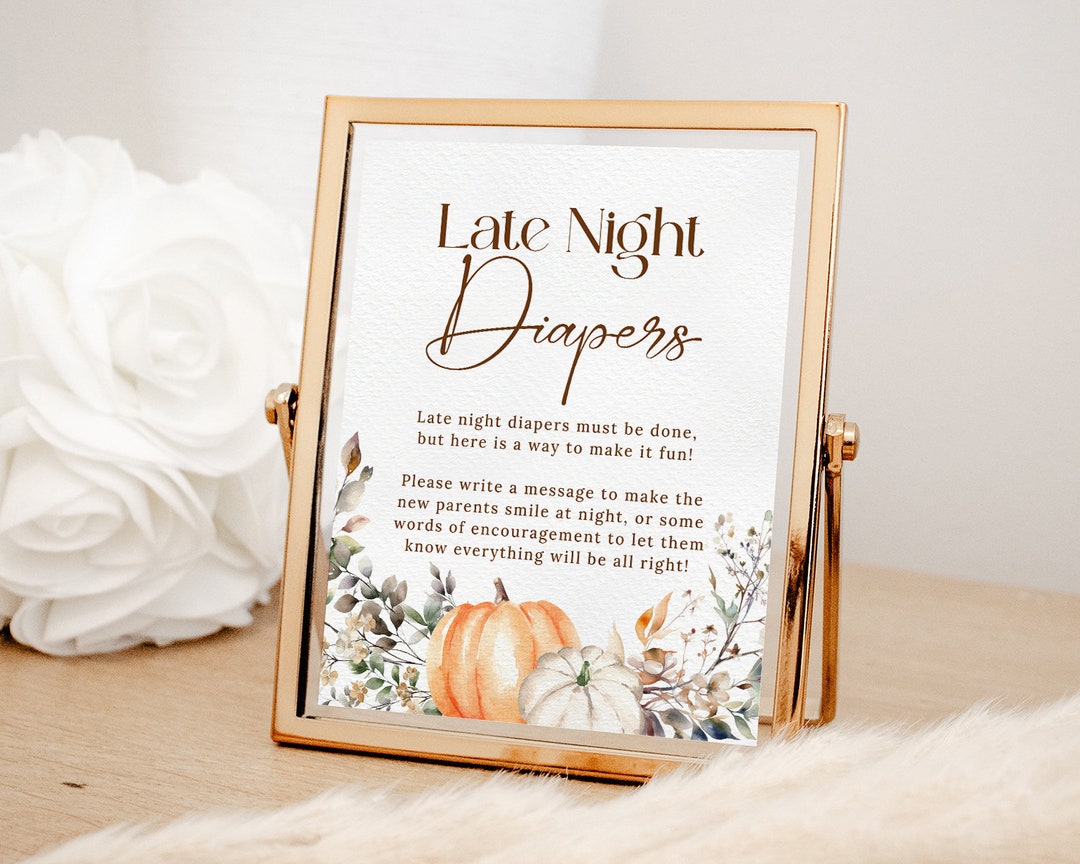 Late Night Diapers Fall Baby Shower Sign, Autumn Baby Shower Sign ...