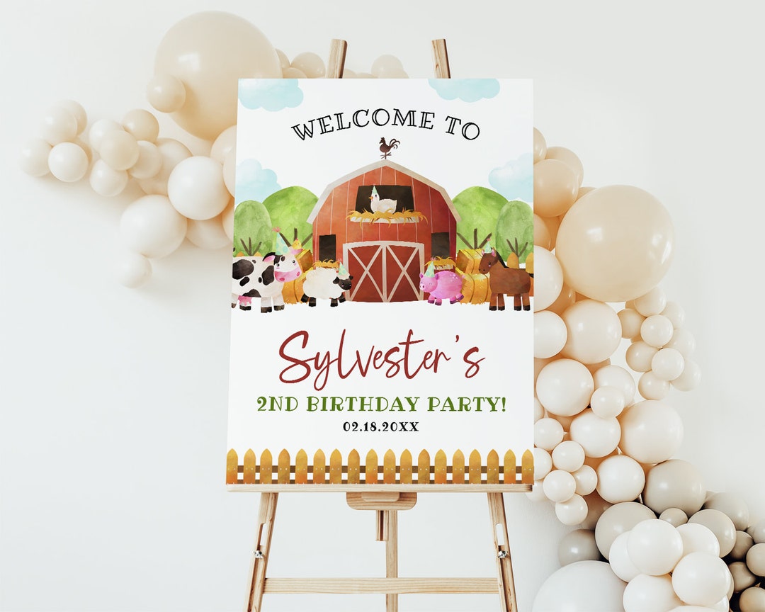 Farm Birthday Welcome Sign EDITABLE, Barn Animals Party Sign Printable ...