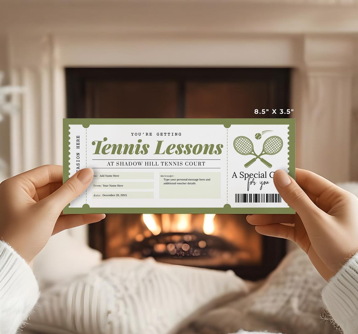Tennis Lesson Certificate EDITABLE, Tennis Lesson Voucher Printable ...