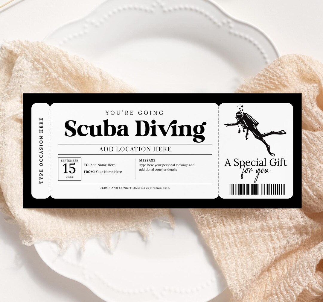 Scuba Diving Gift Voucher EDITABLE, Scuba Diving Certificate ...