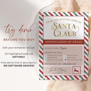 Christmas Gift Delay Notification EDITABLE, Delayed Gift Notice, Late ...