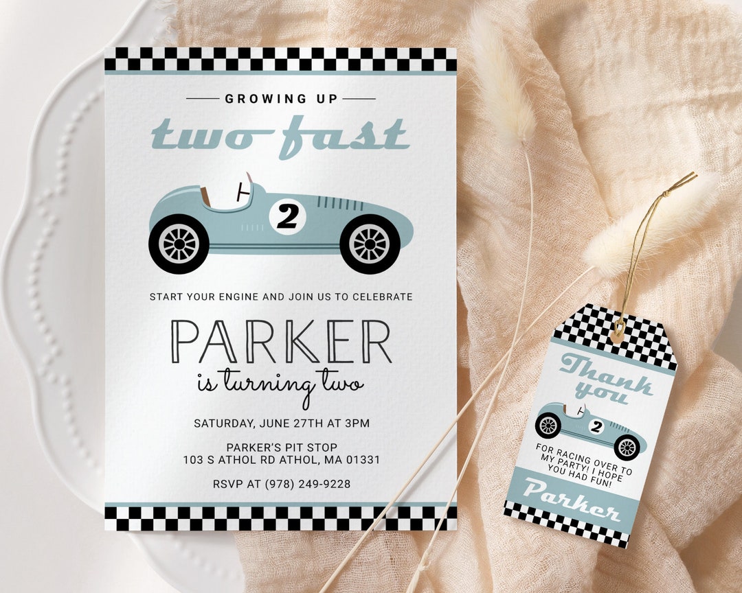 Two Fast Birthday Invitation EDITABLE, Blue Race Car Party Invitation ...