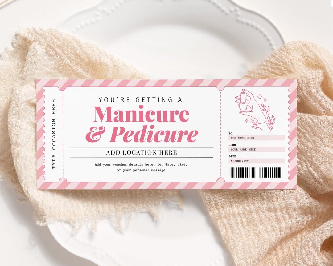 Manicure Pedicure Coupon EDITABLE, Printable Mani Pedi Pink Certificate ...
