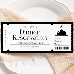 Dinner Date Gift Voucher EDITABLE, Dinner Reservation Ticket, Dinner ...