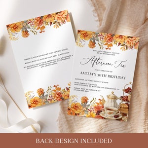 Fall Tea Birthday Party Invitation EDITABLE, Autumn Floral Afternoon ...