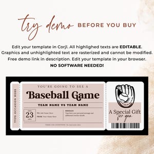 Baseball Game Ticket EDITABLE, Surprise Baseball Gift Certificate ...