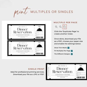 Dinner Date Gift Voucher EDITABLE, Dinner Reservation Ticket, Dinner ...