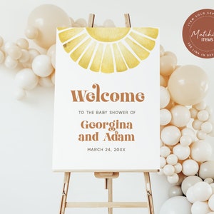 Sunshine Pacifier Hunt Sign, Retro Sun Baby Shower Game Printable, Boho ...