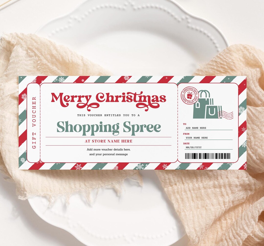 Shopping Spree Christmas Certificate EDITABLE, Shopping Day Gift ...