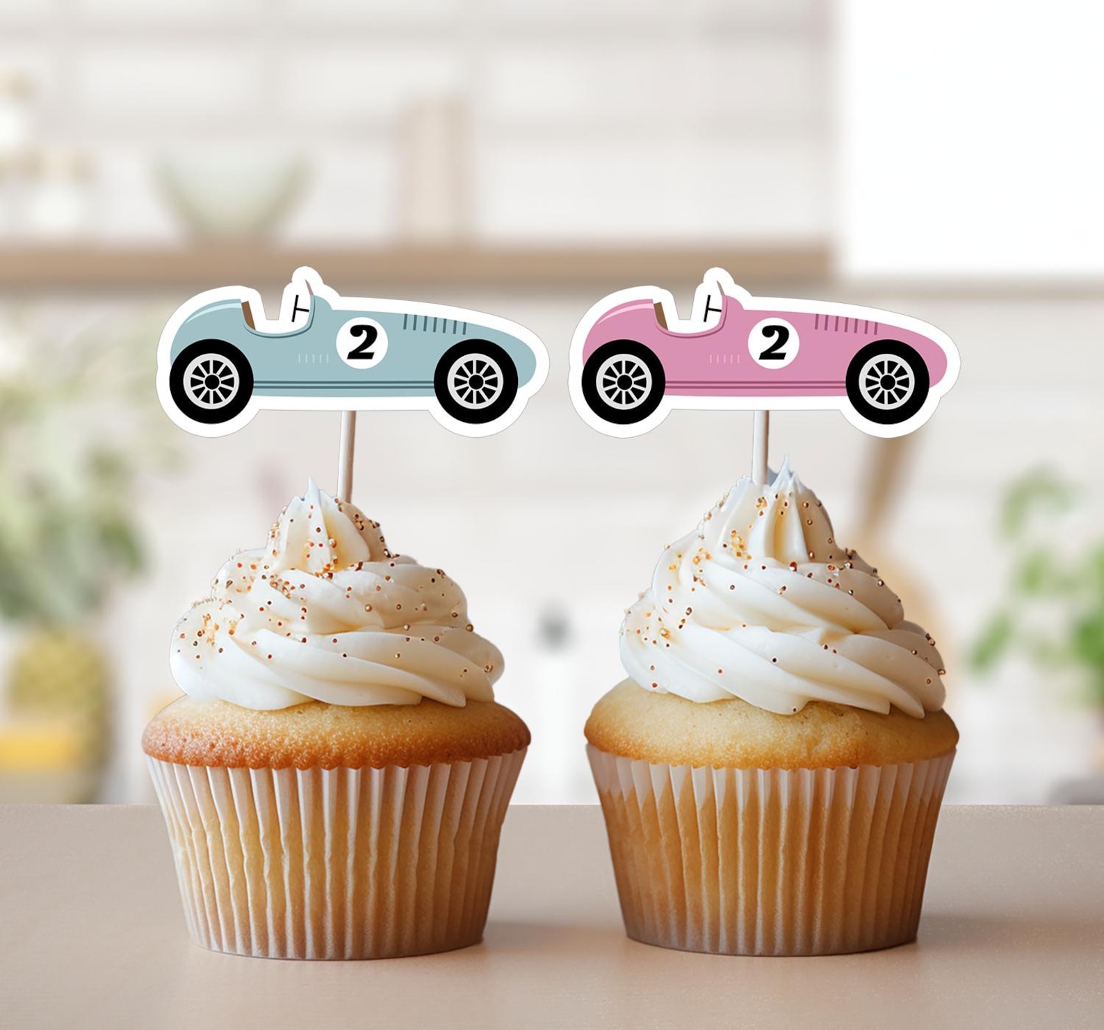 Race Car Cupcake Toppers EDITABLE, Printable Vintage Car Toppers ...
