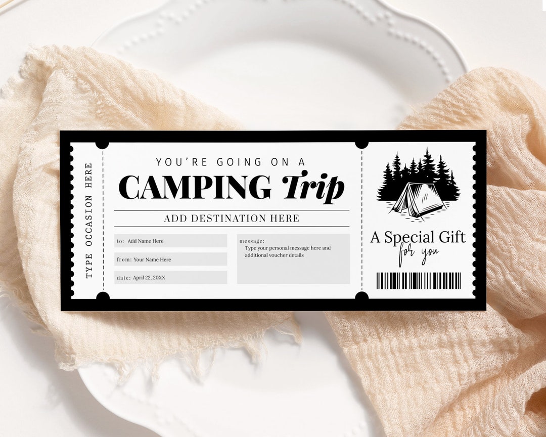 Camping Trip Voucher EDITABLE, Surprise Camping Trip Coupon Printable ...