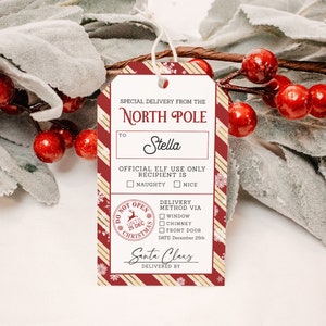 North Pole Special Delivery Tags EDITABLE, Personalized Christmas Tags ...