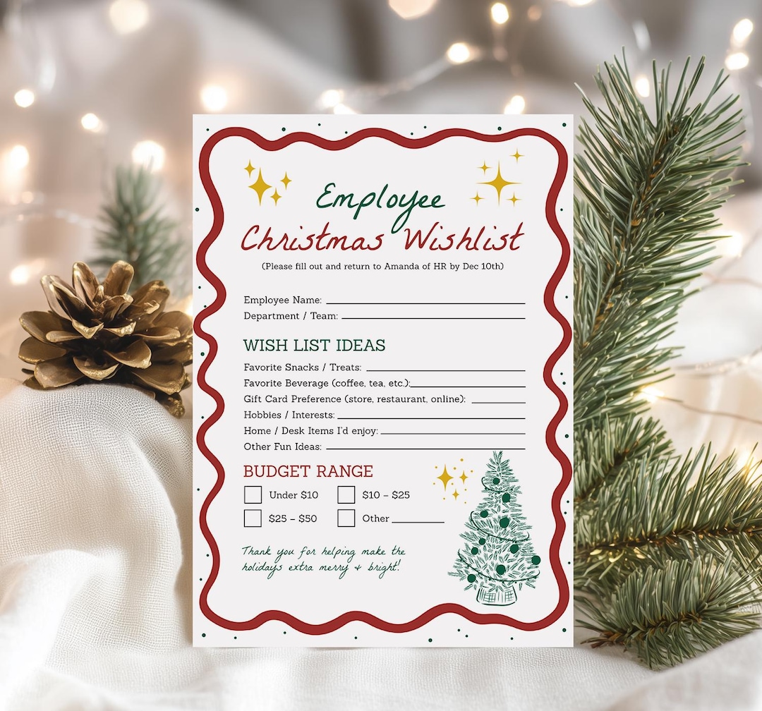Employee Christmas Wish List Template EDITABLE, Office Christmas Gift ...