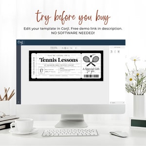 Tennis Lesson Gift Certificate EDITABLE, Tennis Lesson Voucher ...