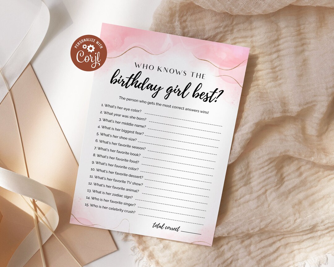 Who Knows the Birthday Girl Best Game EDITABLE Printable - Etsy