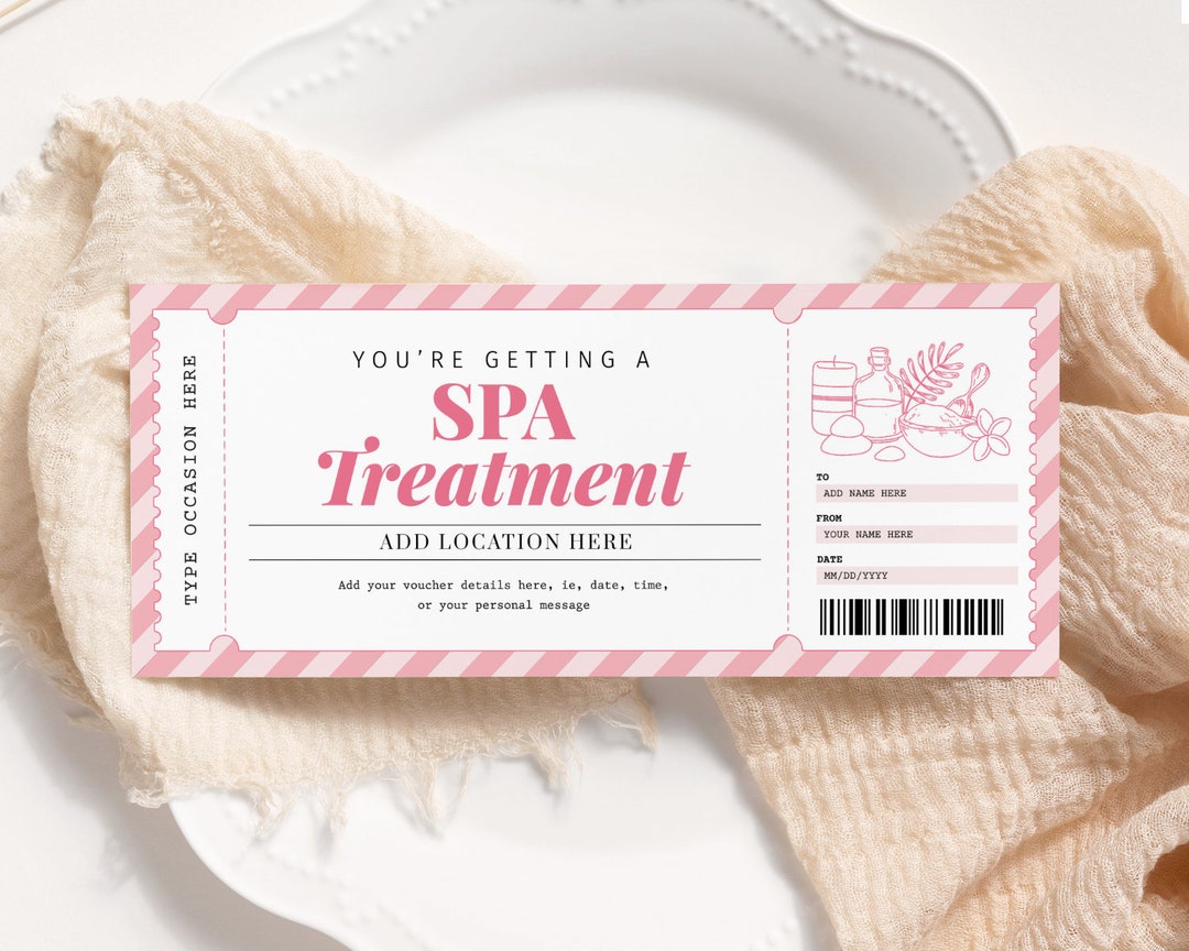 Spa Treatment Pink Voucher EDITABLE, Spa Day Certificate Printable ...