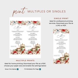 Christmas Tea Party Menu Template EDITABLE, Holiday Tea Party Menu ...