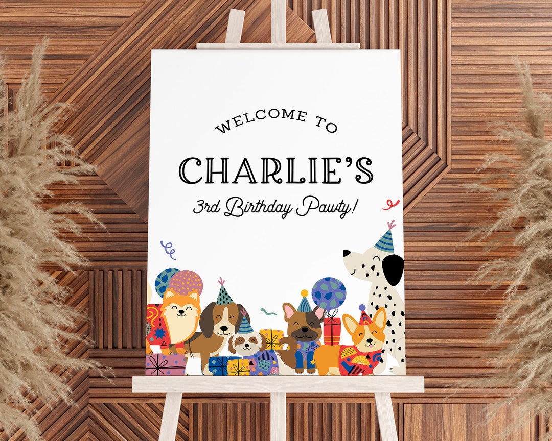 Dog Party Welcome Sign EDITABLE, Lets Pawty Birthday Party Decor ...