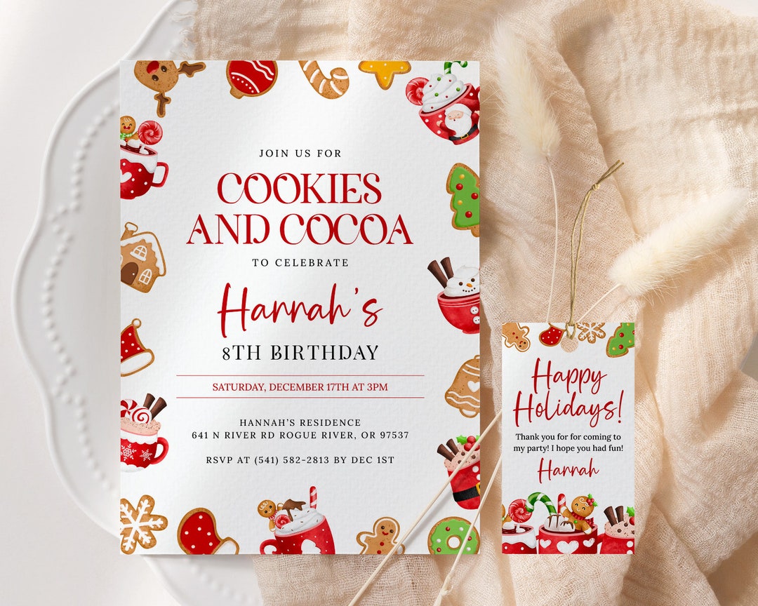 Cookies and Cocoa Birthday Invitation EDITABLE, Christmas Cookies, Hot ...
