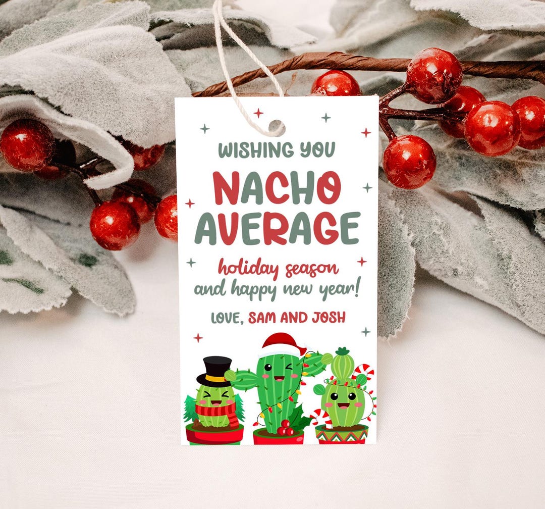 Nacho Average Christmas Tags EDITABLE, Nachos Holiday Gift Tag, Merry ...