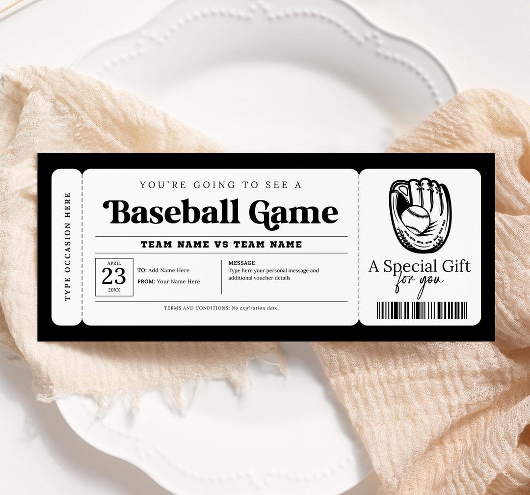 Baseball Game Ticket EDITABLE, Surprise Baseball Gift Certificate ...