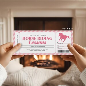 Horse Riding Lessons Voucher EDITABLE, Pink Horseback Riding Gift ...