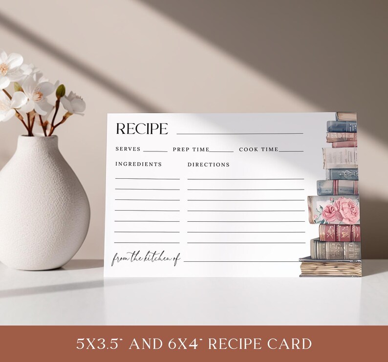 Storybook Recipe Card Template EDITABLE, Floral Coquette Book Themed ...