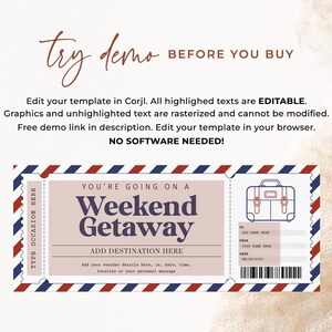 Weekend Getaway Voucher EDITABLE, Weekend Away Coupon Ticket, Surprise ...