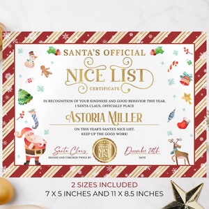 Santa Claus Official Nice List Certificate EDITABLE, Elf Nice List ...