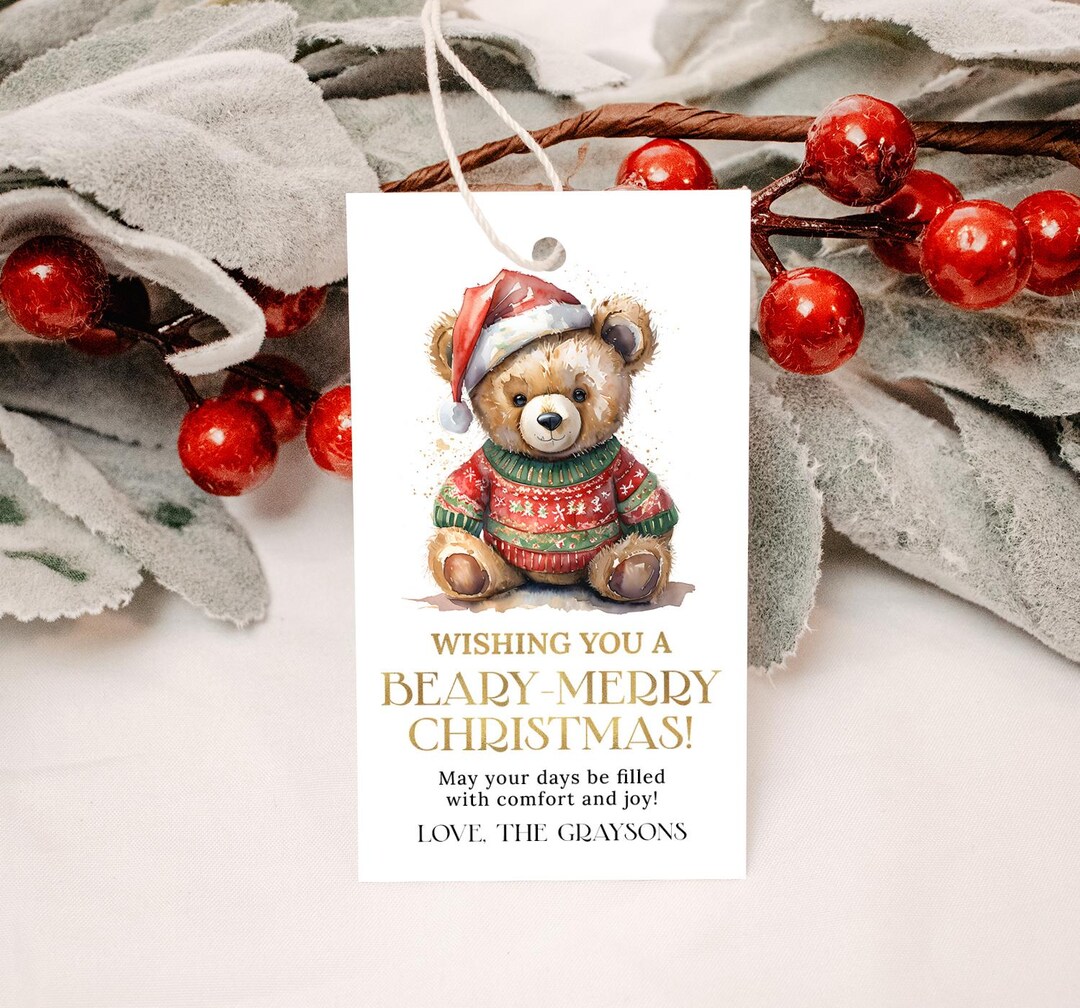 Christmas Bear Gift Tags EDITABLE, Beary Merry Christmas Gift Tag ...