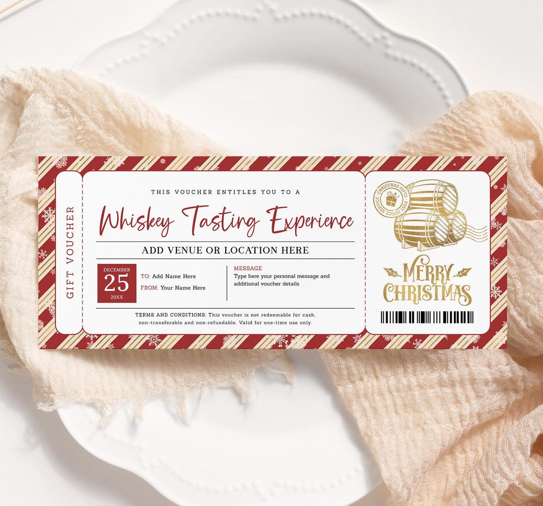 Whiskey Tasting Christmas Voucher EDITABLE, Bourbon Tasting Ticket ...