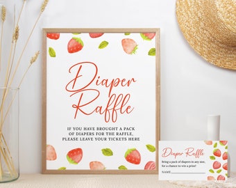 Strawberry Diaper Raffle Sign and Tickets, Strawberry Baby Shower ...