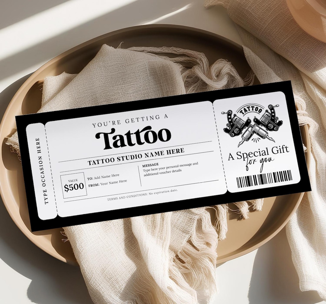 Tattoo Gift Voucher EDITABLE, Tattoo Gift Certificate Printable, Get ...