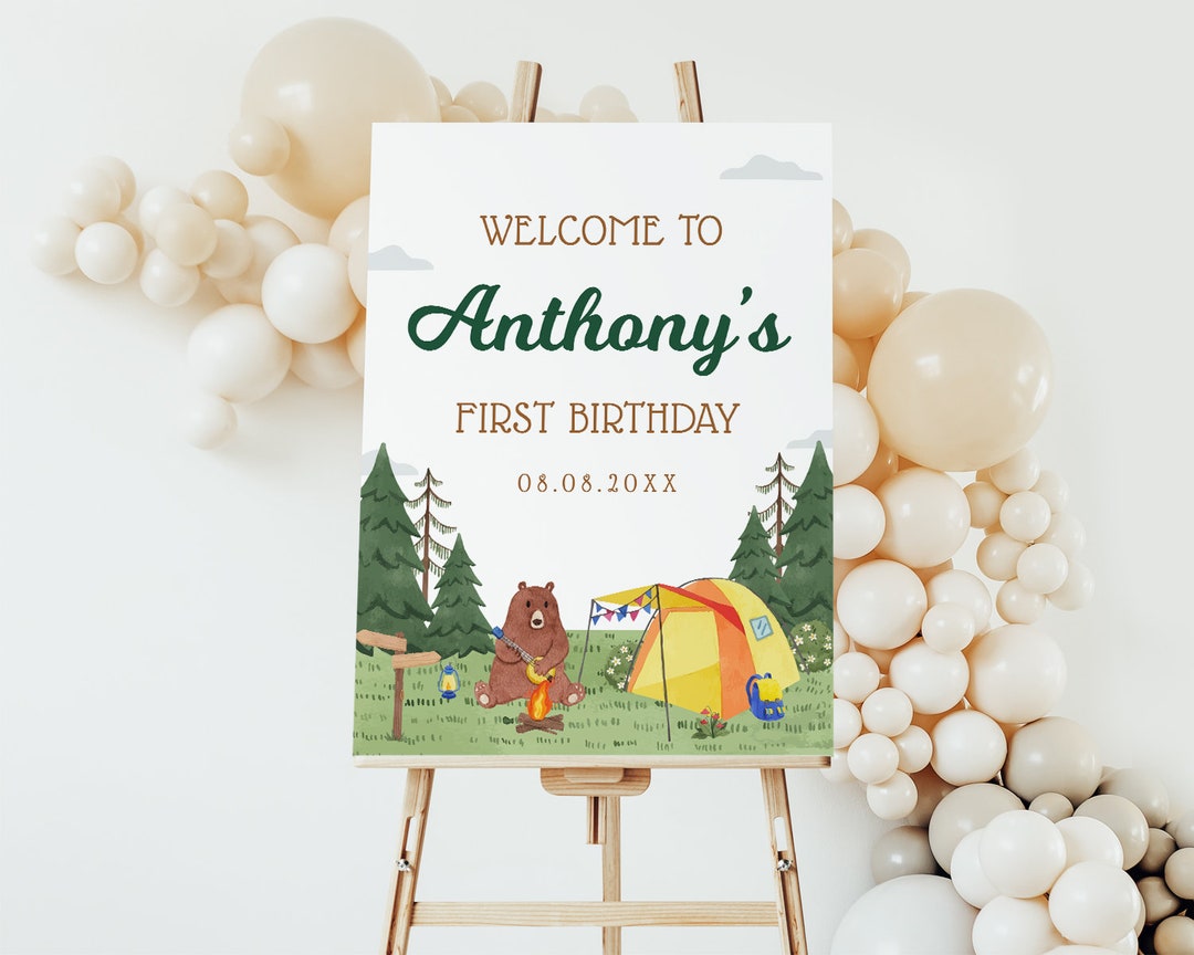 Happy Camper Welcome Sign EDITABLE, First Birthday Welcome Banner ...