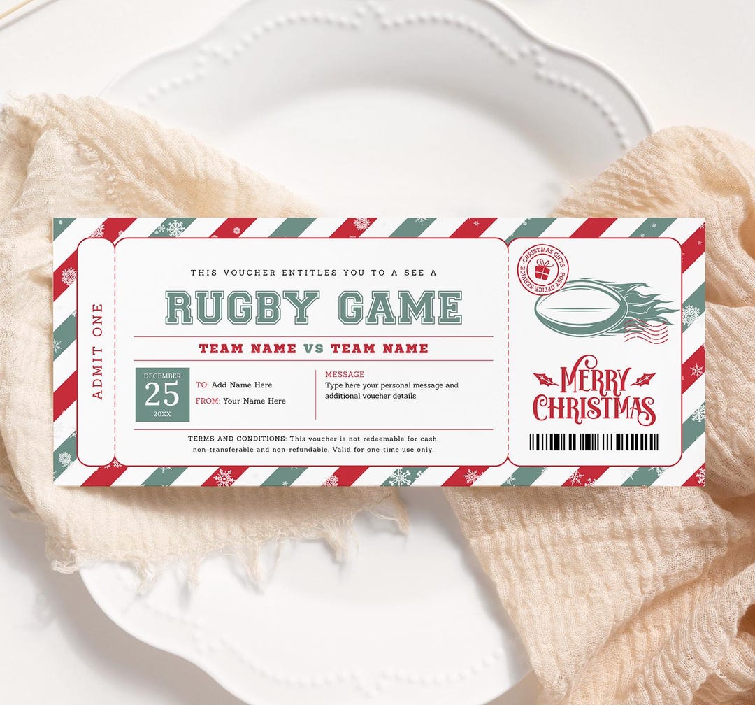 Rugby Game Christmas Ticket EDITABLE, Surprise Rugby Gift Voucher ...